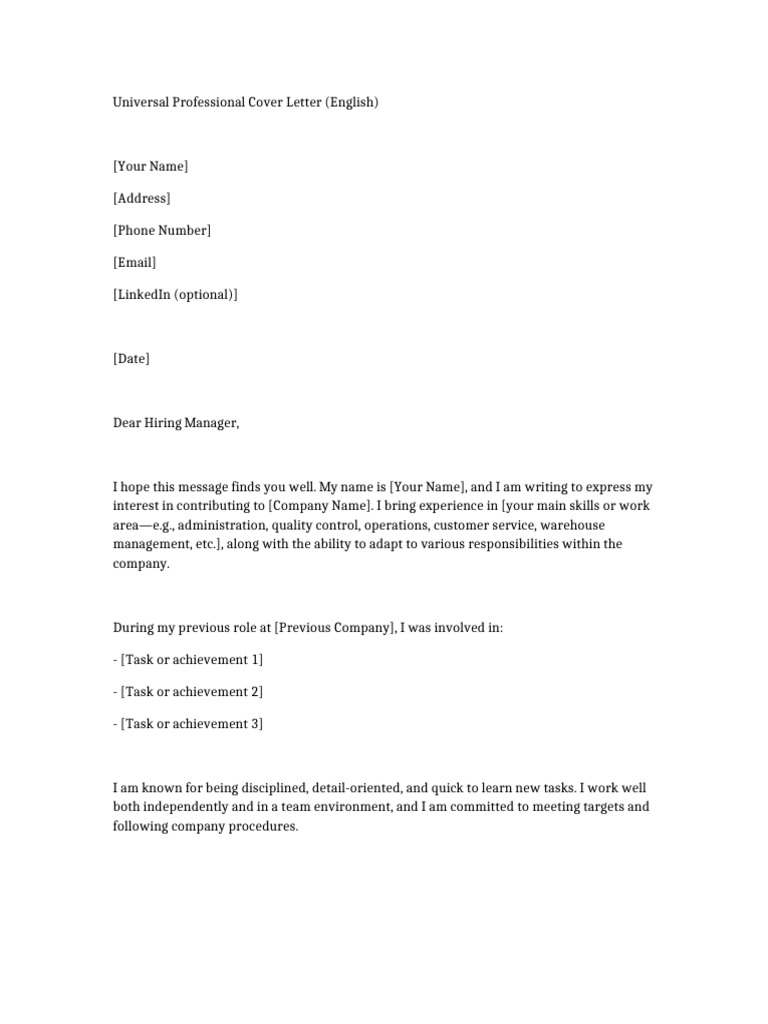 Universal Professional Cover Letter Template | PDF