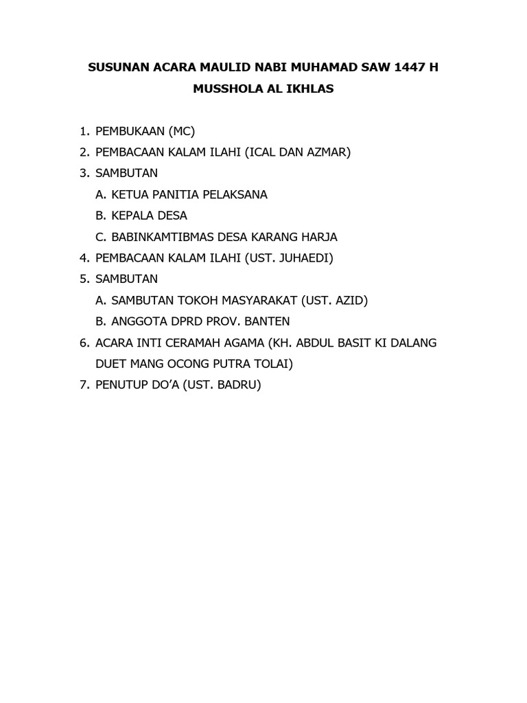 Susunan Acara Maulid Nabi | PDF