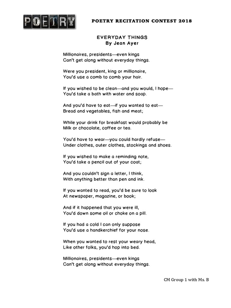 Poem May 2018 CM Group 1 Ms B | PDF