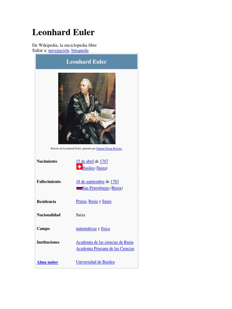 Leonhard Euler Pdf Leonhard Euler Enseñanza De Matemática