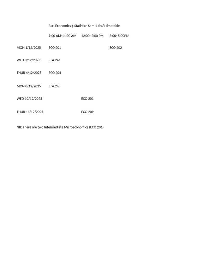 Sem 1 2025 Exam Timetable | PDF