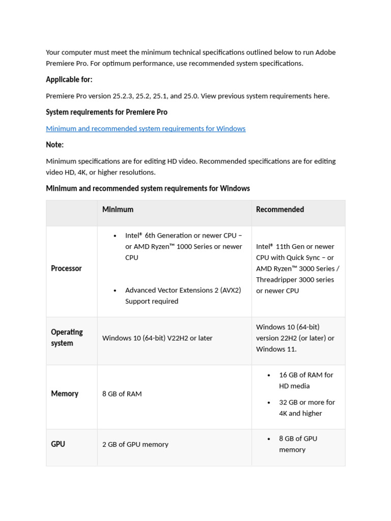 Adobe Premiere Pro System Requirements | PDF | Graphics Processing Unit ...