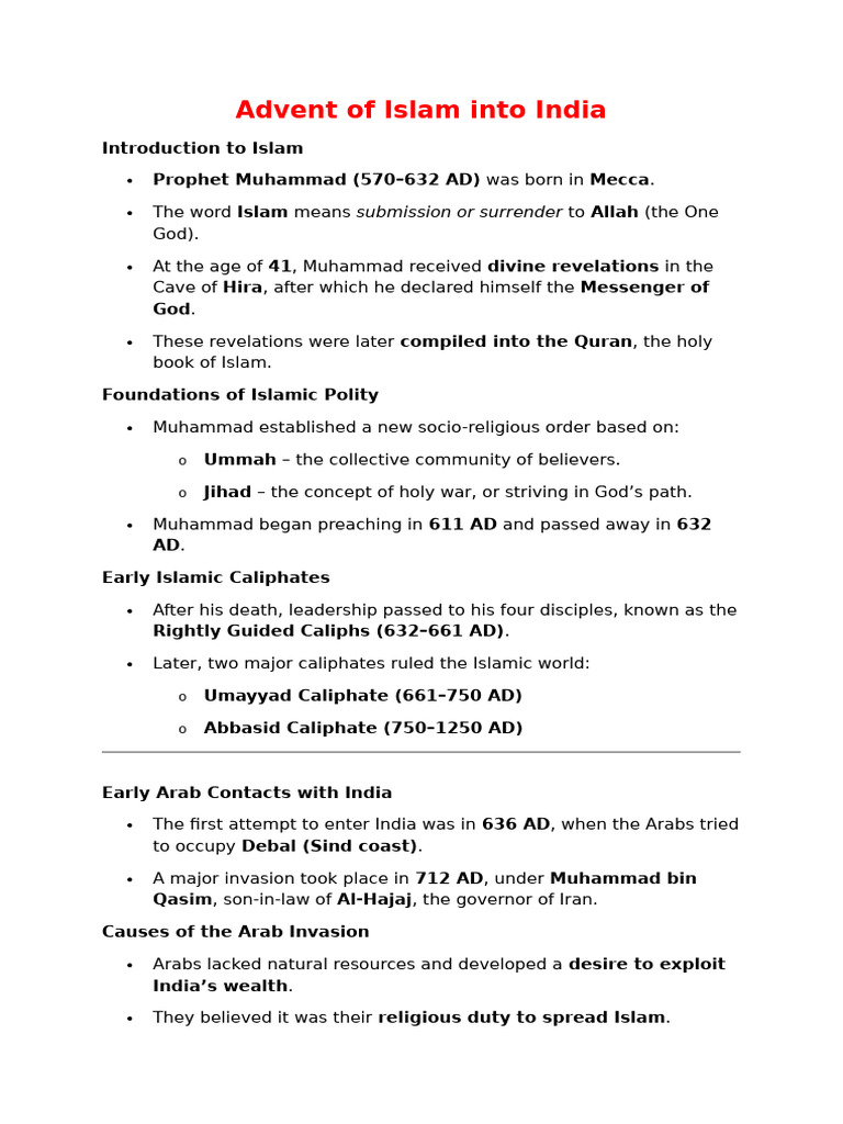 Advent of Islam Into India | PDF | Caliphate | Muhammad