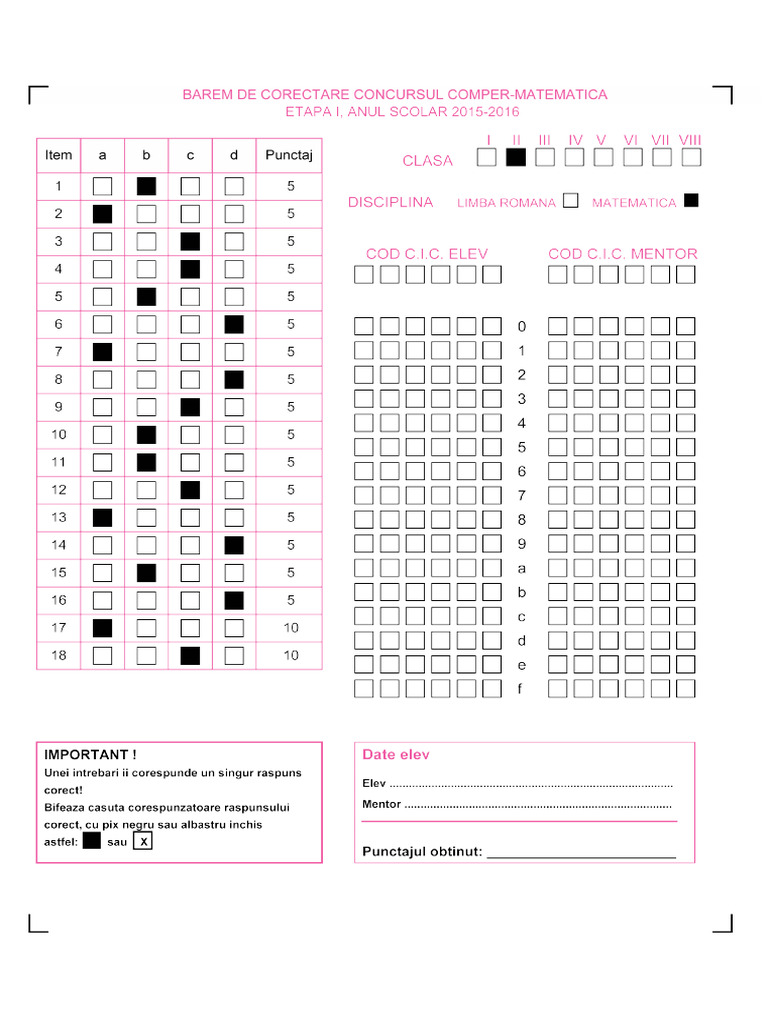 Comper Matematica Clasa2 Etapa1 2015 2016 Barem | PDF