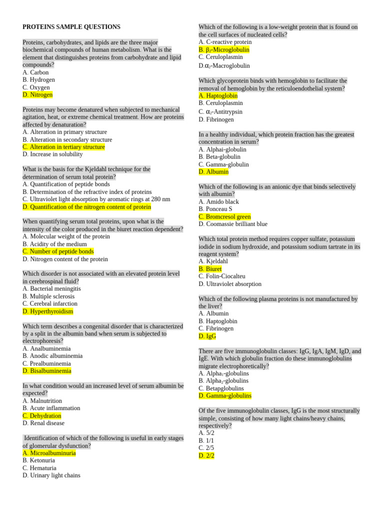 Protein Metabolism: Key Concepts & Questions | PDF | Blood Plasma ...