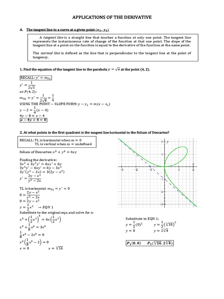 Solved Applications of Derivative Problems | PDF | Tangent | Mathematical Physics