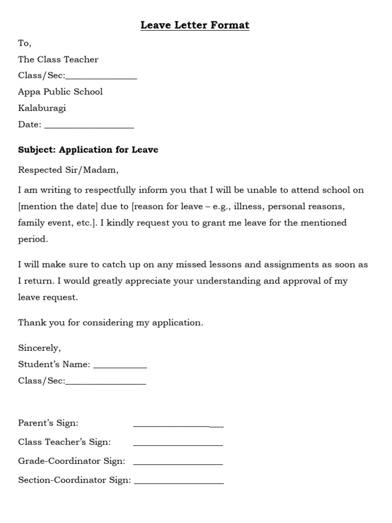 Leave Application Format for Students | PDF