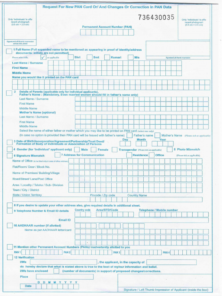 Pan Card Correction Form | PDF