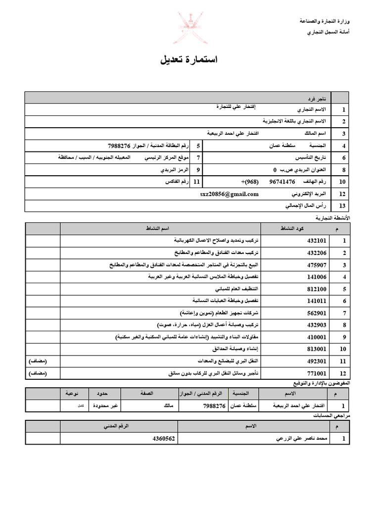 Commercial Registration Update Application Form (ECR4604263) | PDF