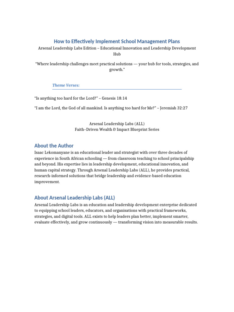 How To Effectively Implement School Management Plans - Arsenal ...