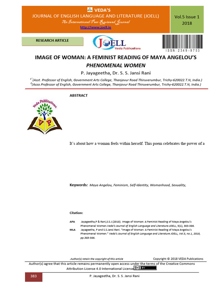 383 386 A Feminist Reading of Maya Angelou's | PDF | Feminism | Gender ...