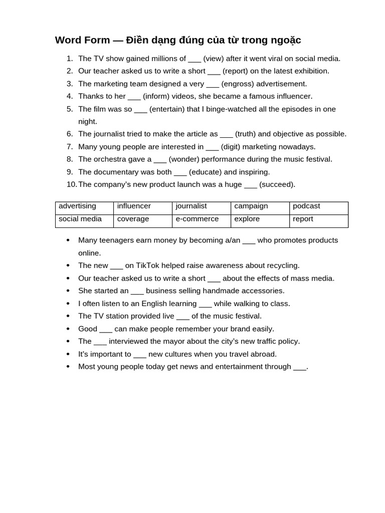 Word Form Exercises for Vocabulary Skills | PDF