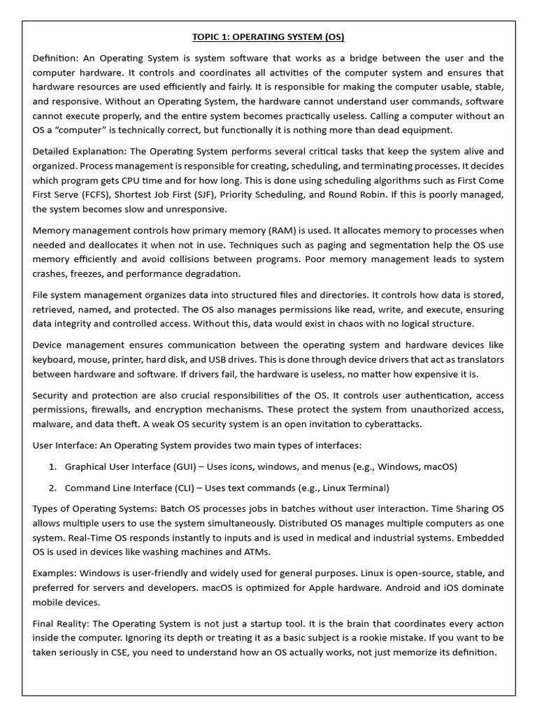 Topic 1: Operating System (Os) | PDF | Operating System | Computer Data ...