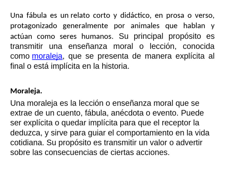 Actividad Definicion Fabula Moraleja | PDF