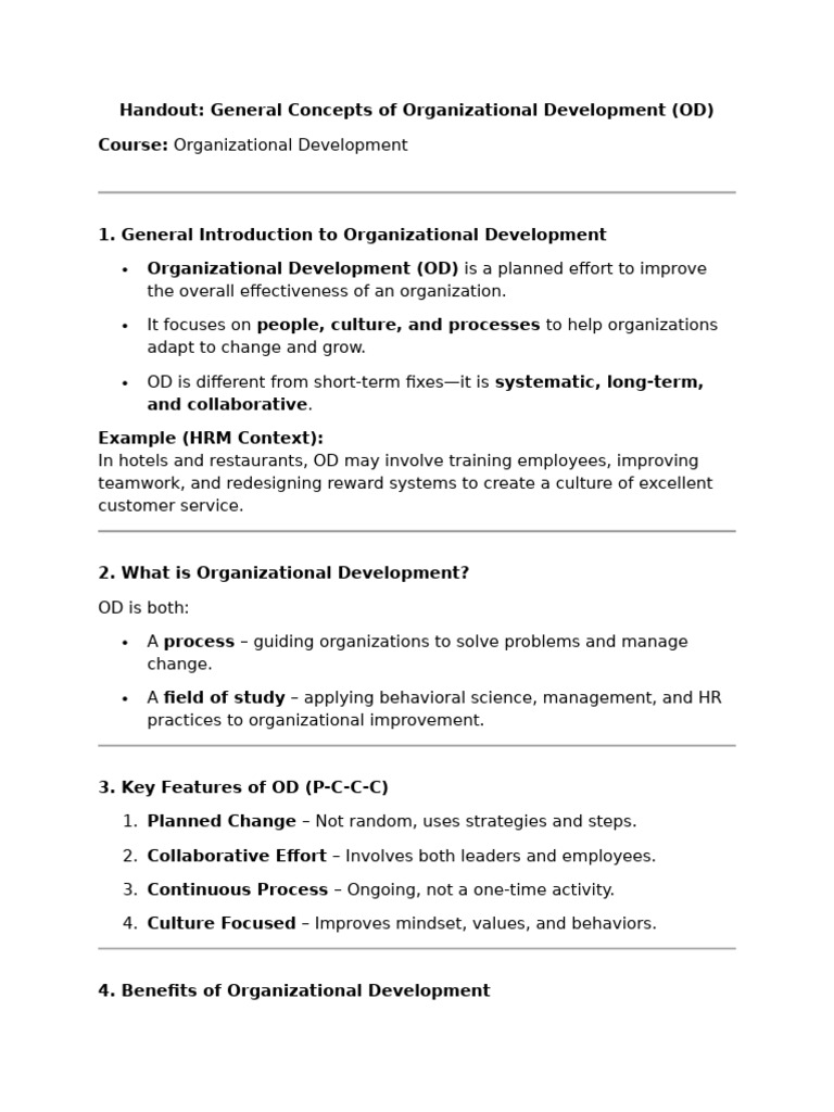 Handout 1 General Concepts of Organizational Development OD | PDF