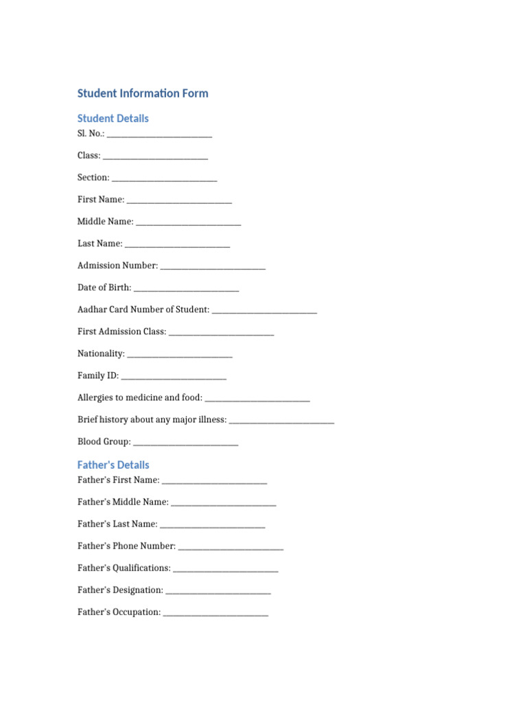 Student Information Form | PDF