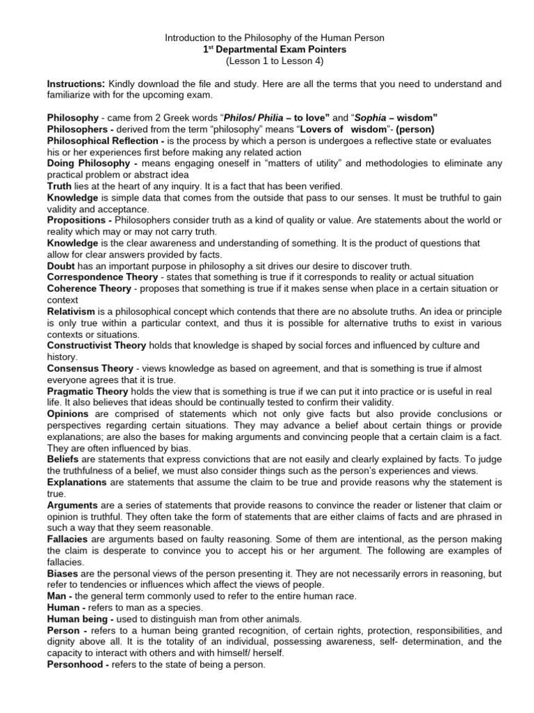 Philo Handouts Pointers For Midterm Exam | PDF | Mind | Thought