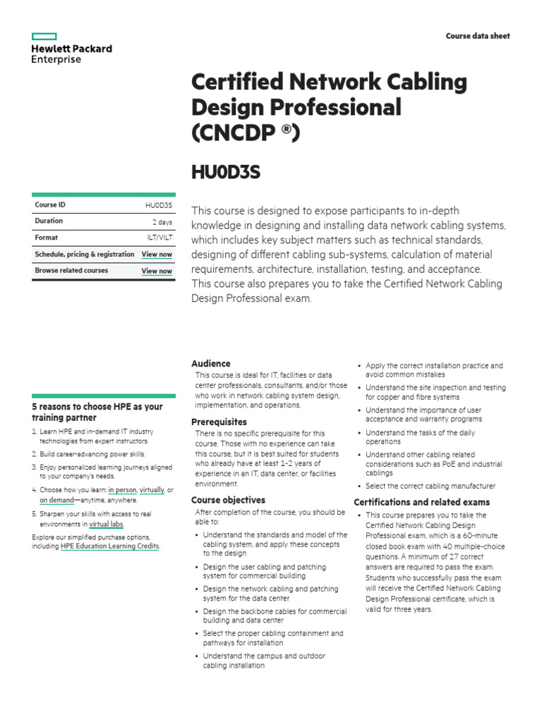 Certified Network Cabling Design Professional (CNCDP ®) HU0D3S | PDF ...