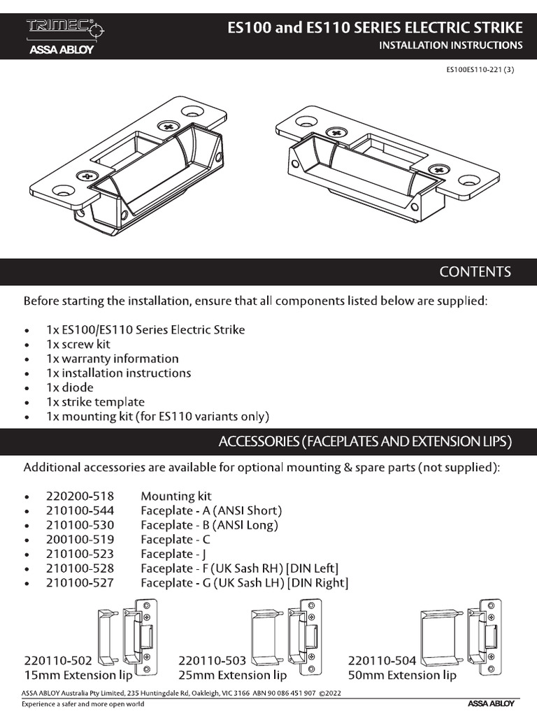 ES100 ES110 - Installation Instructions | PDF