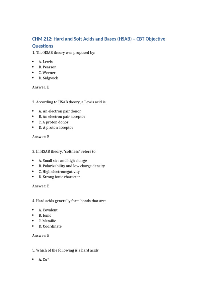 HSAB Theory: Acid-Base Interactions | PDF | Ionic Bonding | Molecules