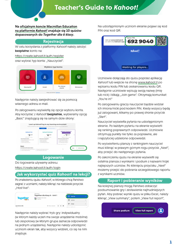 Together KL 6 Teachers Guide To Kahoot | PDF