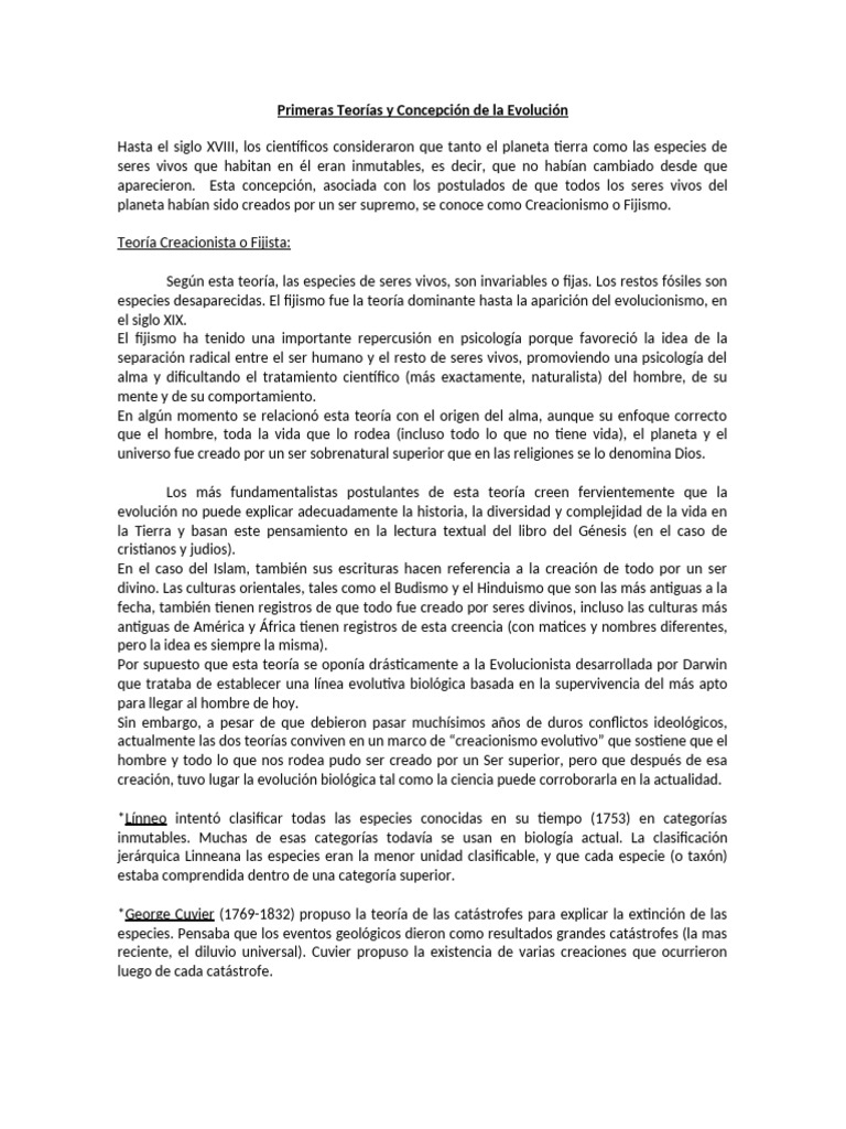Primeras Teorías y Concepción de La Evolución | PDF | Evolución ...
