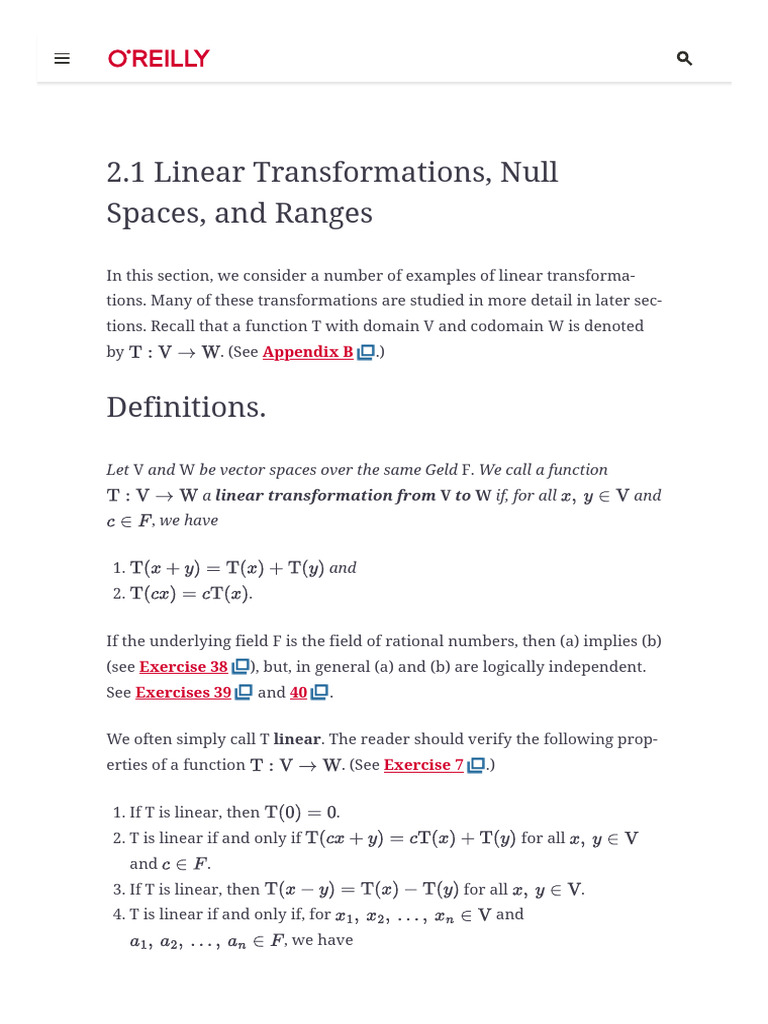 2.1 Linear Transformations, Null Spaces, And Ranges _ Linear Algebra, 5th Edition | PDF | Linear ...