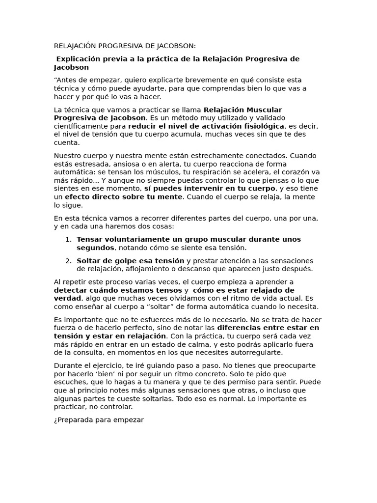Guía de Relajación Progresiva Jacobson | PDF | Abdomen | Tórax
