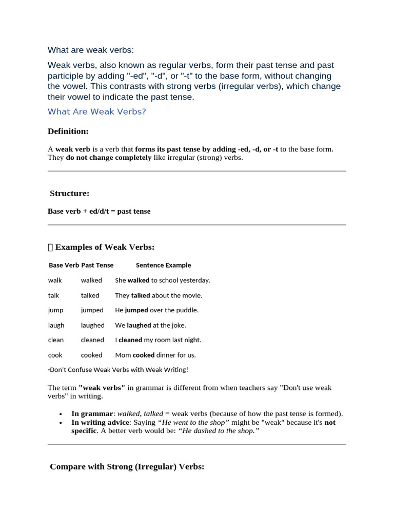 Definition:: What Are Weak Verbs? | PDF