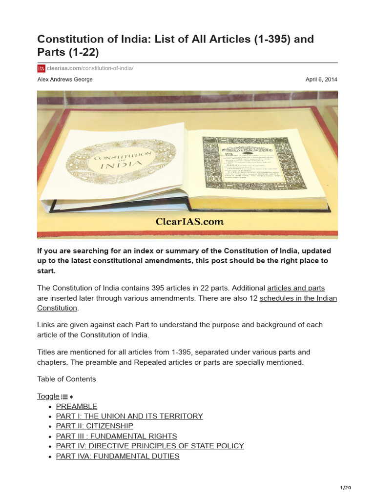 Clearias.com-Constitution of India List of All Articles 1-395 and Parts ...