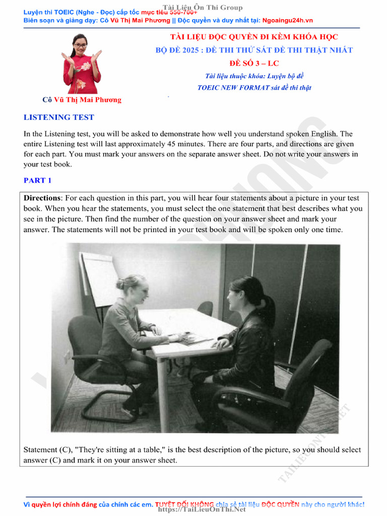 Co Vu Mai Phuong Bo de 2025 de Sat de Thi Toeic New Format That Nhat de So 03 Lc | PDF