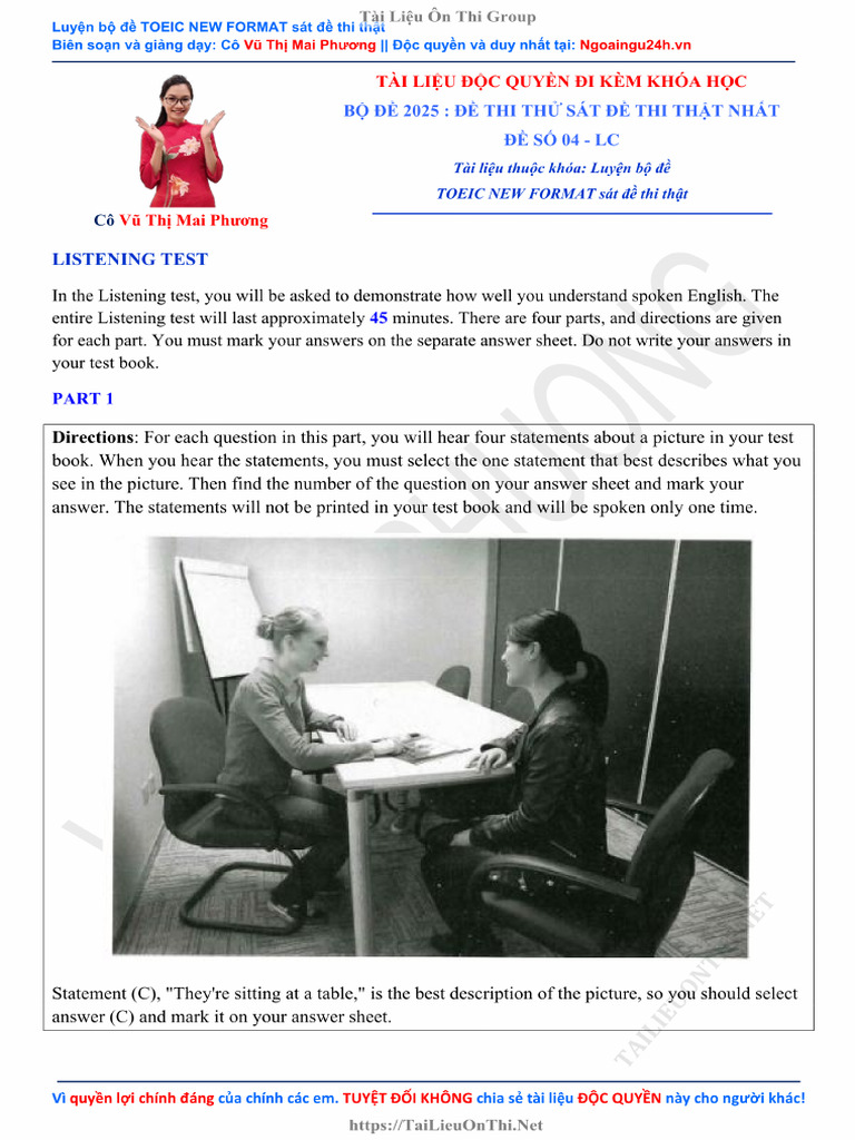 Co Vu Mai Phuong Bo de 2025 de Sat de Thi Toeic New Format That Nhat de So 04 LC | PDF