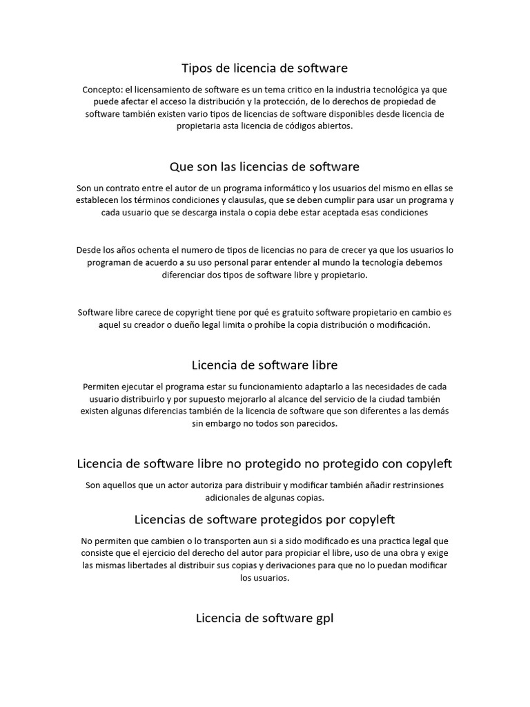 Tipos de Licencias de Software Explicadas | PDF | Software libre ...