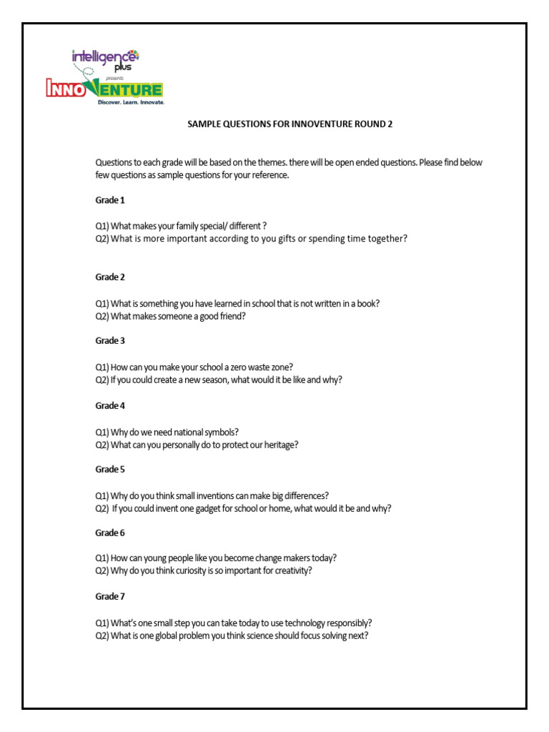 Sample Questions For Innoventure Round 2 | PDF