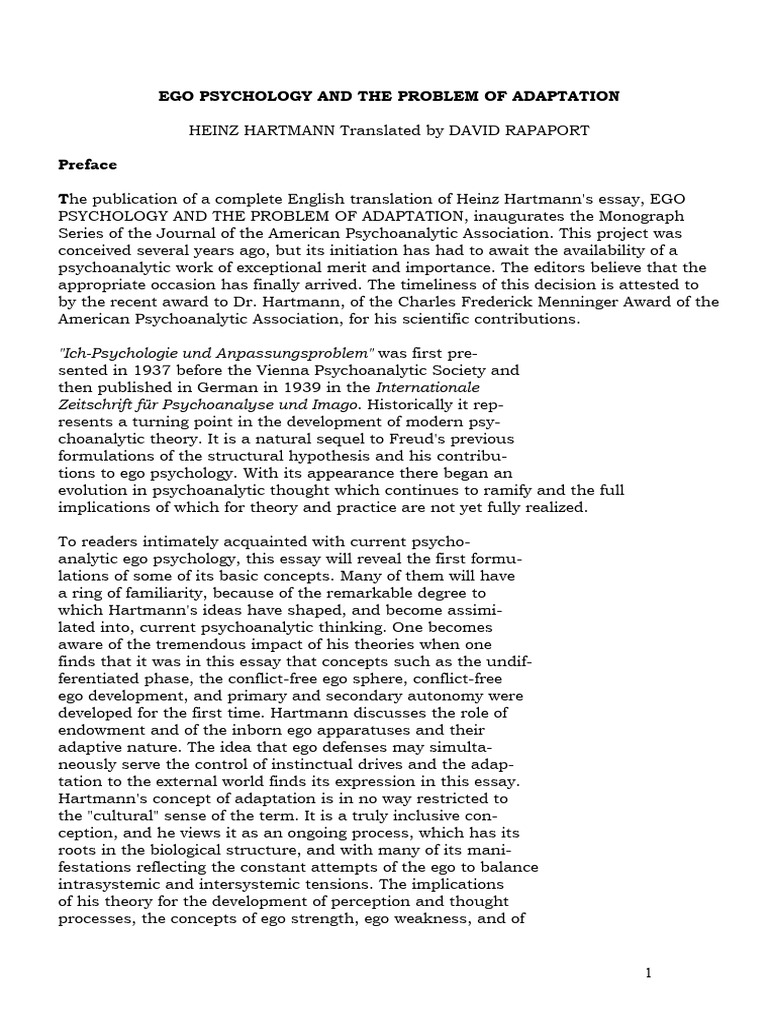 Hartmann (1958). Adaptation and “Fitting Together”—the Reality ...