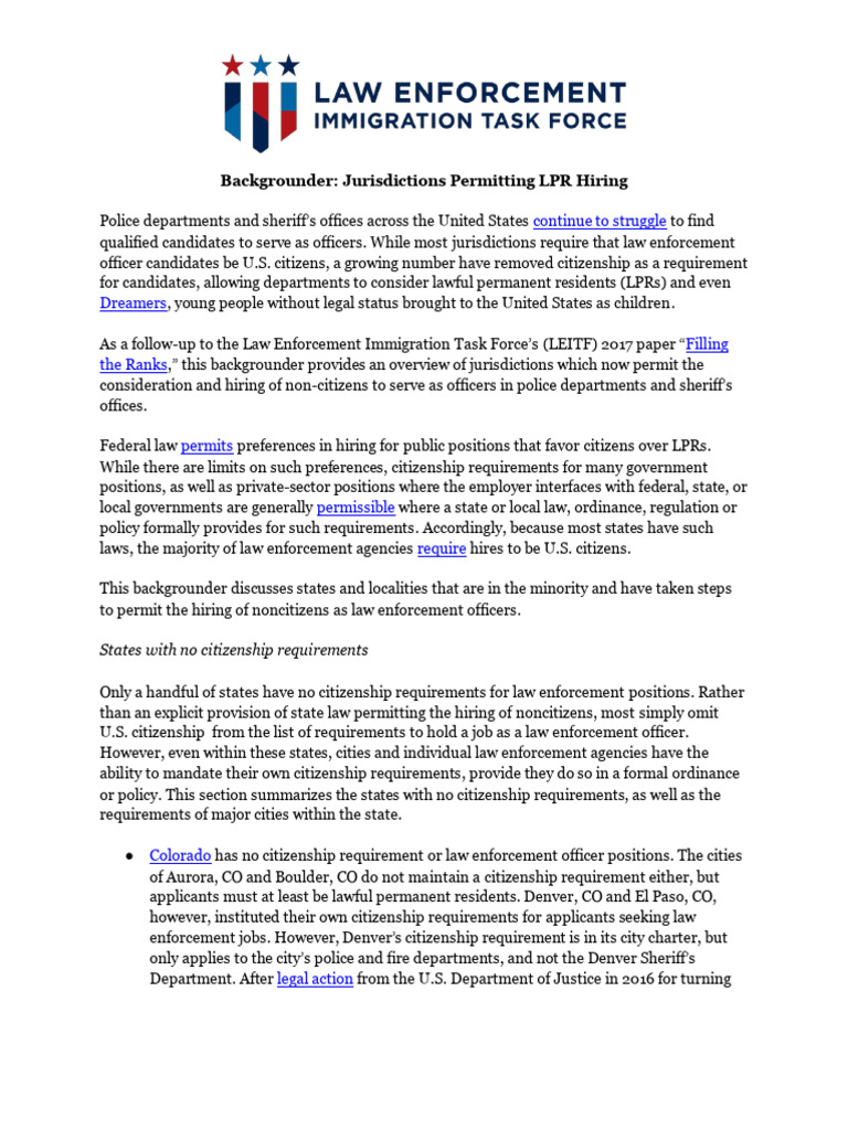 LPR Hiring of Law Enforcement | PDF | Citizenship Of The United States ...