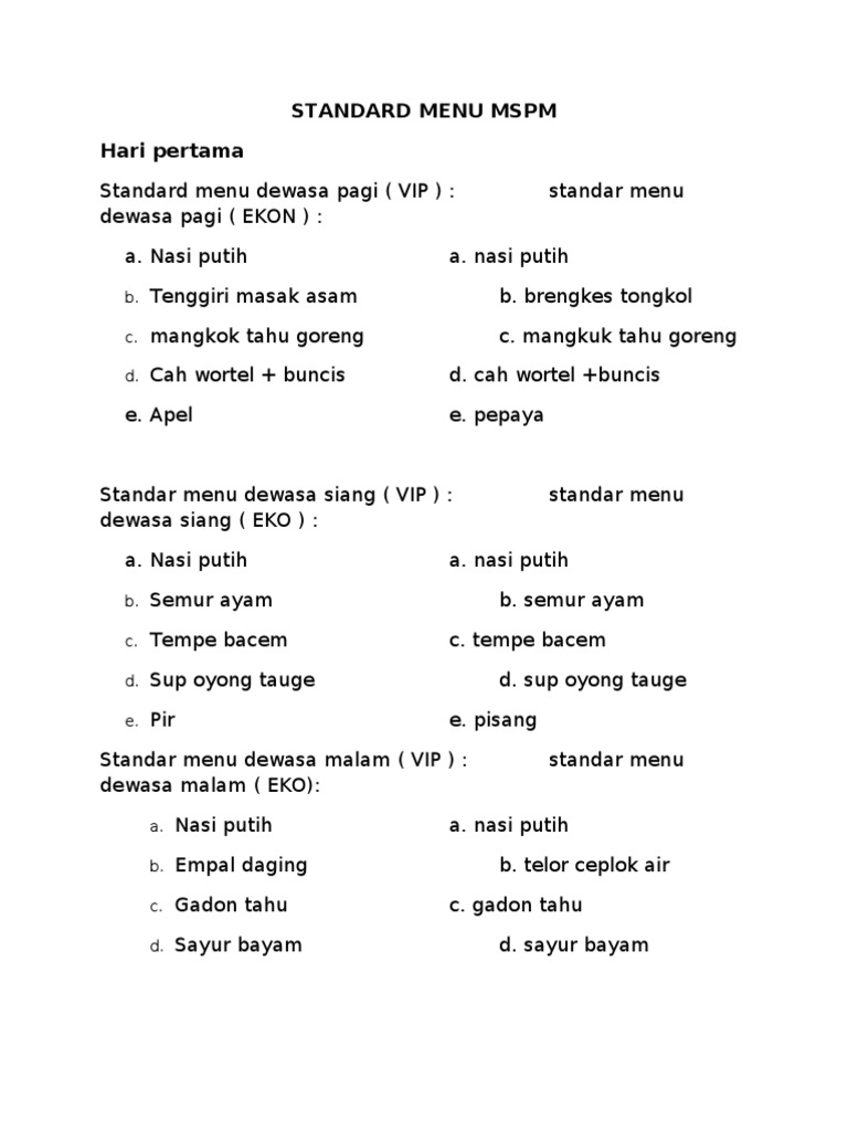 Standard Menu MSPM 2 | PDF