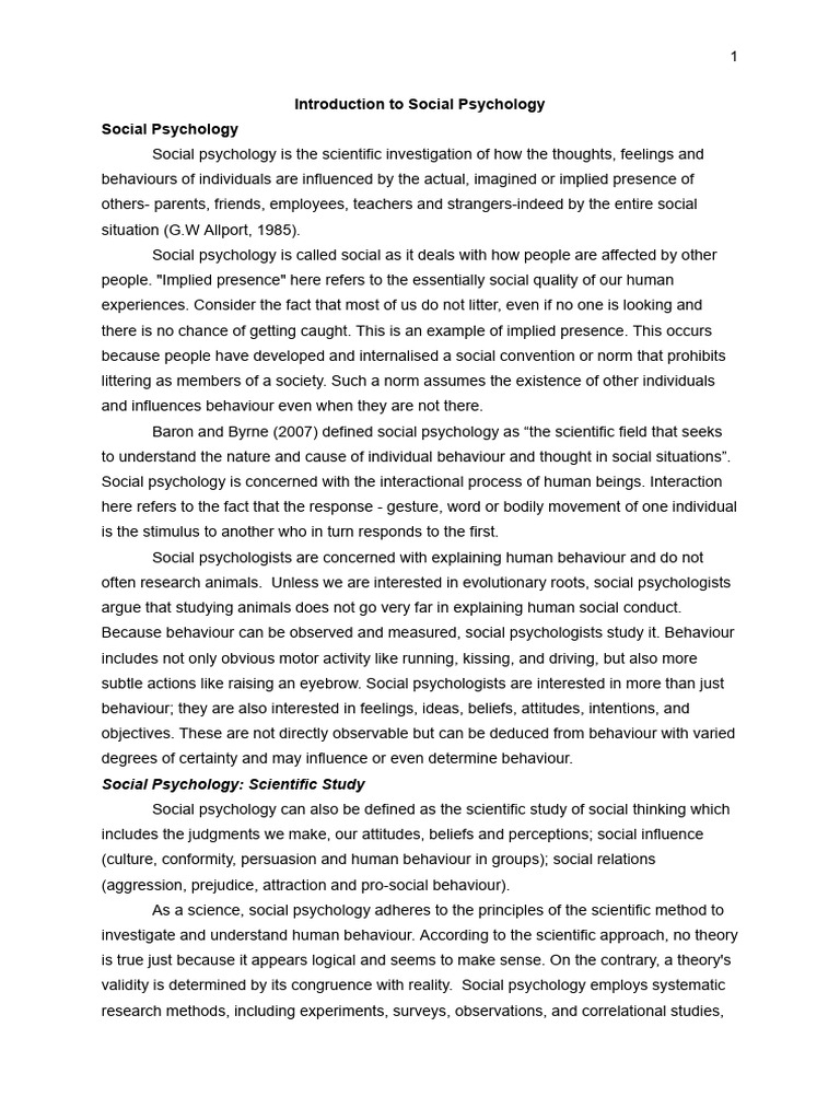 Introduction To Social Psychology | PDF | Psychology | Social Psychology