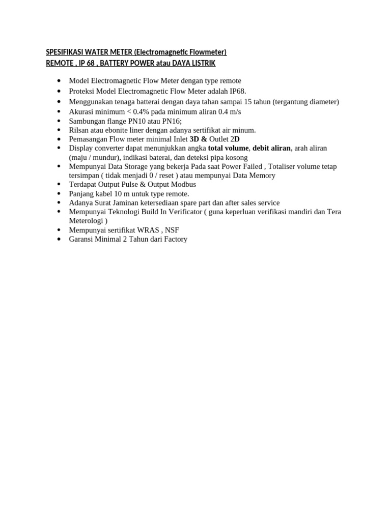 Spesifikasi Flow Meter Isoil | PDF