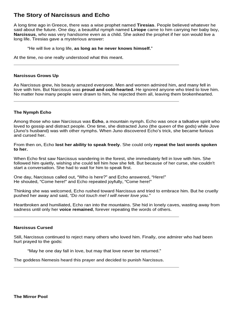 The Tragic Tale of Narcissus and Echo | PDF