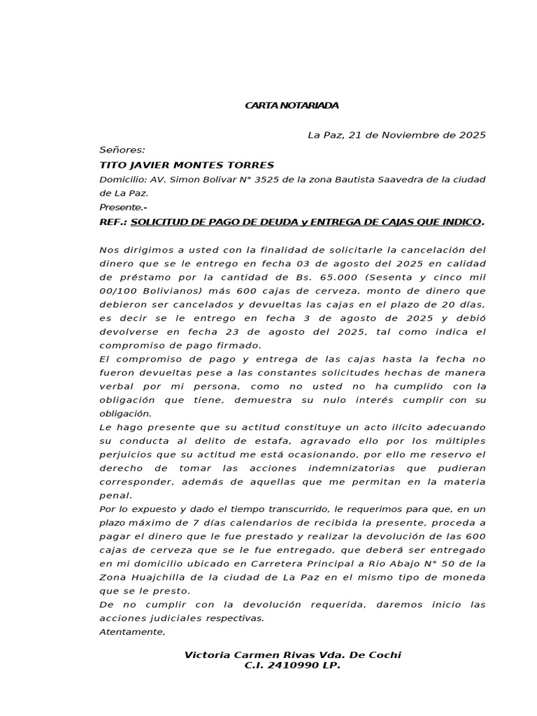 Carta Notariada Tito Montes | PDF
