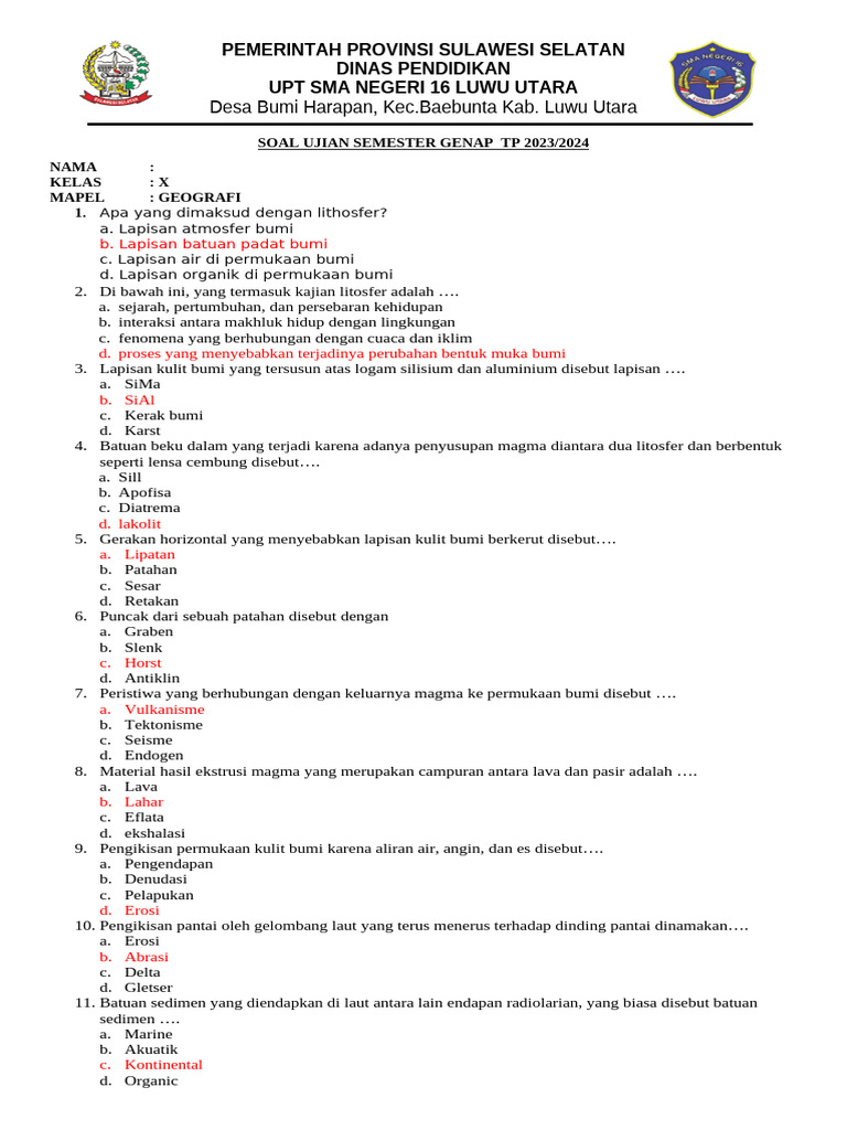 SOAL PG KELAS X SEM. 2 | PDF