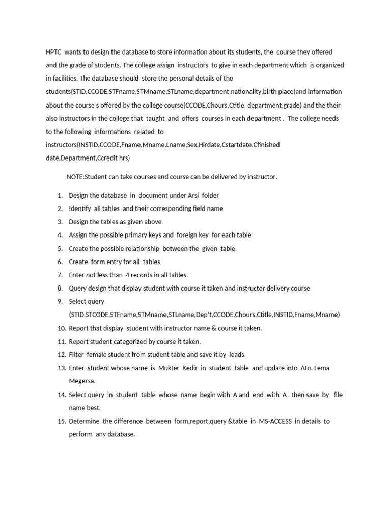 HPTC Student Database Design Guide | PDF