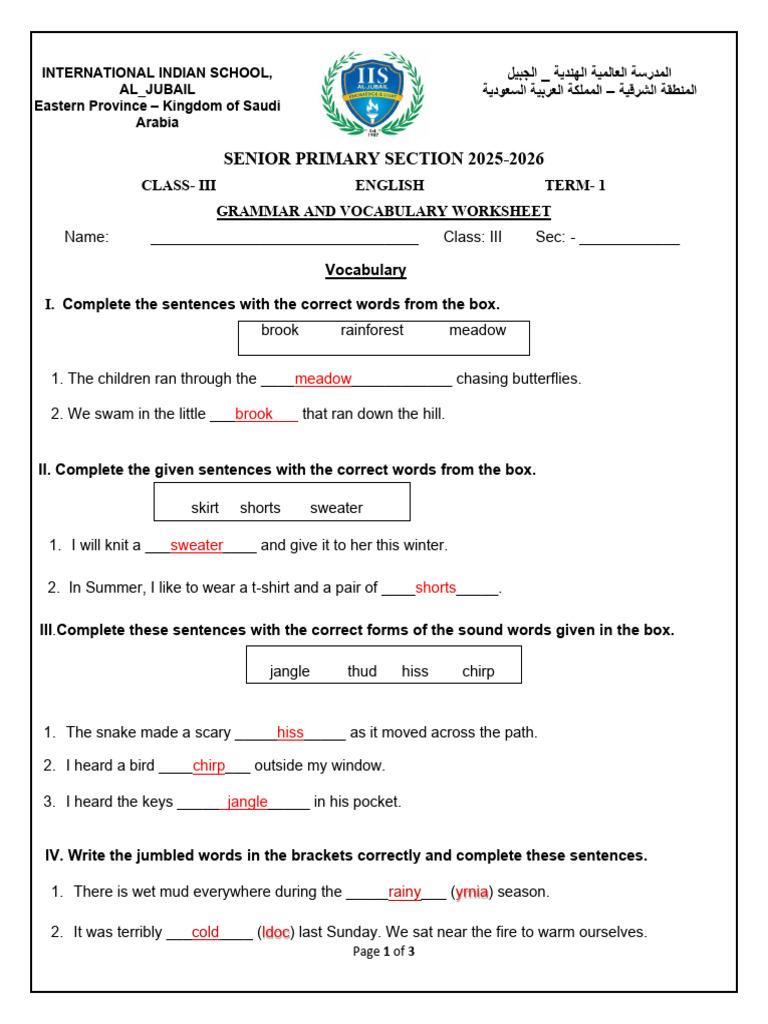 Class III English Grammar Worksheet | PDF | Linguistics