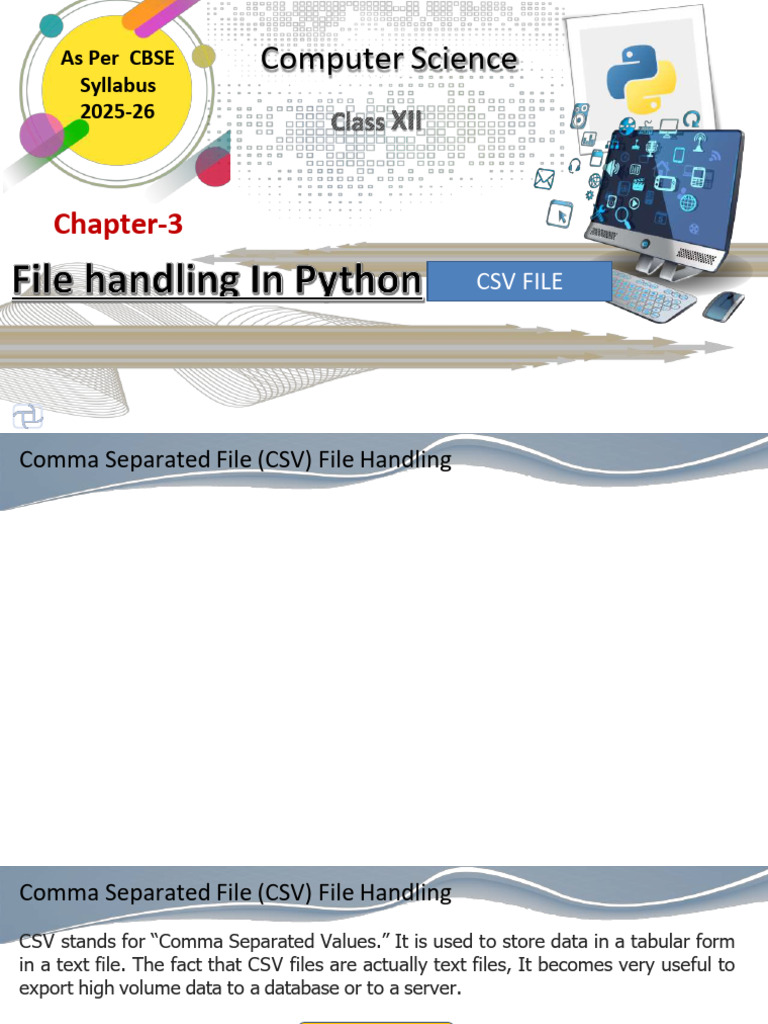 File-Handling CSV FILE | PDF | Comma Separated Values | Computer File