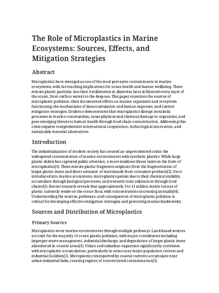 Microplastics in Marine Ecosystems: Sources, Impacts, and Mitigation ...