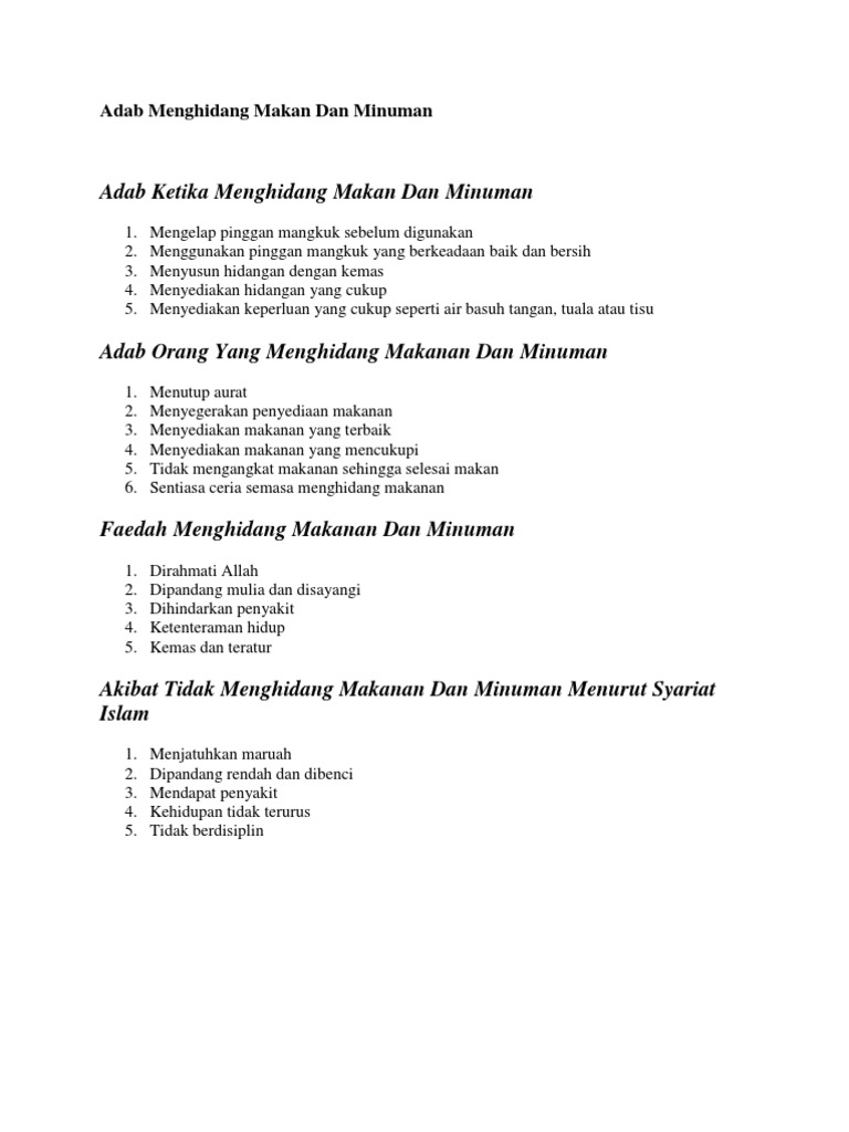 Adab Menghidang Makan Dan Minuman | PDF | Gaya Hidup