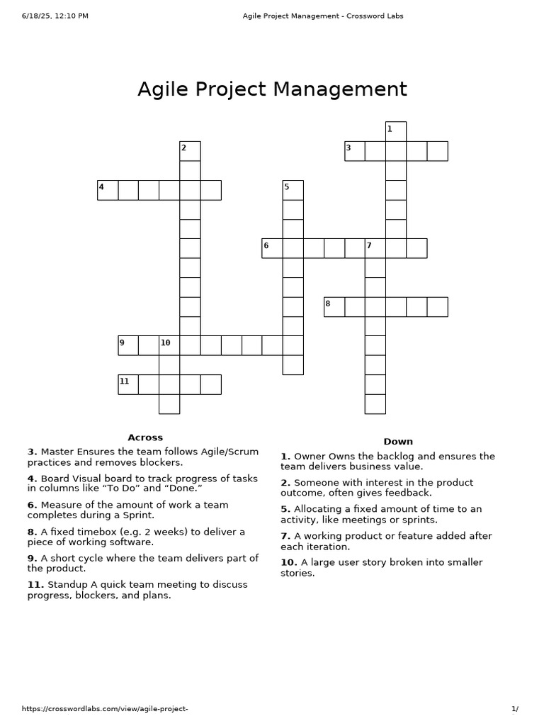 Agile Project Management - Crossword Labs | PDF