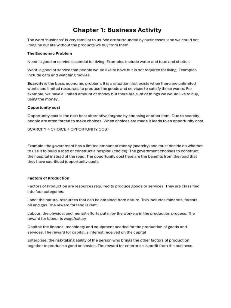 IGCSE Business Chapter 1 and 2 | PDF | Franchising | Division Of Labour