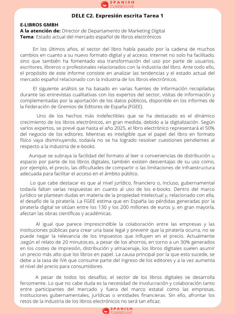 Tarea 1 Escrita DELE C2 | PDF | Libros | Infracción de copyright